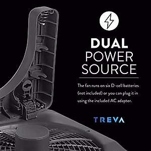 Treva 10-Inch Portable Desktop Air Circulation Battery Fan, 2 Speed, Compact Folding & Tilt Design, with AC Adapter - 2 Pack (Graphite)