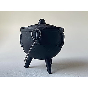 Triple Moon Cast Iron Cauldron with Lid and Handle, Witches Cauldron, Great for Use with Charcoal Incense, Smudge Sage, 4.25"-4.5"