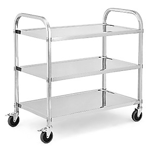 GAOMON 3 Tier Stainless Steel Utility Cart, Heavy Duty Trolley Rolling Cart with Handle and Locking Wheels, for Kitchen, Restaurant, Hospital, Laboratory and Home, 37.4" x 19.7" x 37.4", 331Lbs