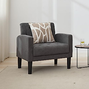 TYBOATLE Accent Chair, Fabric Living Room Arm Chairs for Bedroom, Mid Century Modern Upholstered Tufted Bedroom Office Armchair Single Sofa，Reading Lounging Side Lounge Chair (Dark Grey)