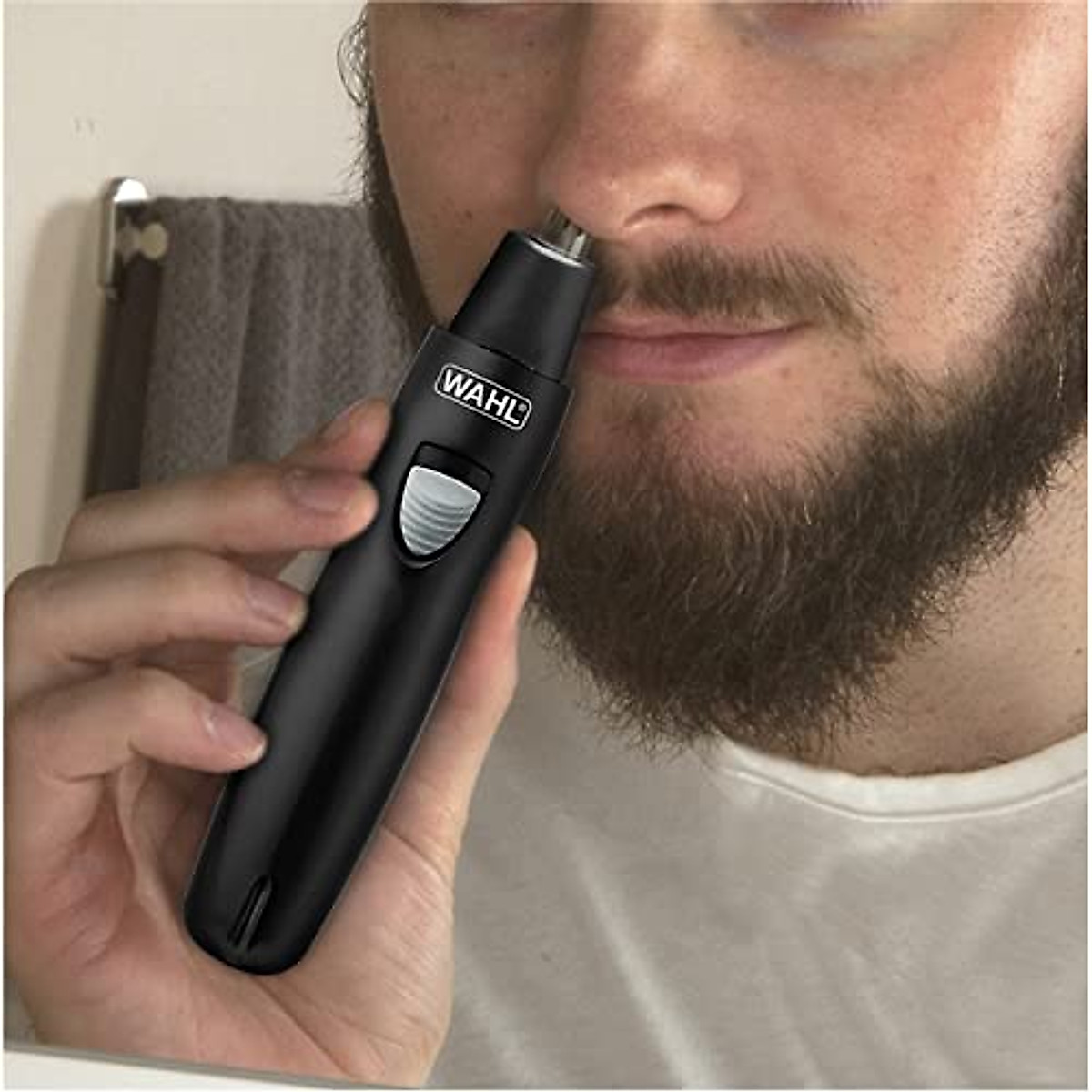Wahl Groomsman Rechargeable Personal Pen Trimmer & Detailer for Hygienic Grooming with Rinsable, Interchangeable Heads for Eyebrows, Neckline, Nose, Ears, & Other Detailing - Model 3023284