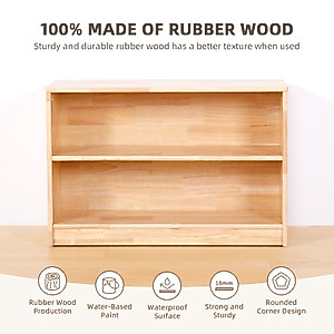 OOOK Rubber Wood Montessori Shelf and Toy Storage, 35.4" L, Solid Wood Bookshelf and Toy Organizers, 2-Tier Storage Cabinet Shelves and Kids Bookcase for Classroom, Kindergarten, Kids Room, Playroom.