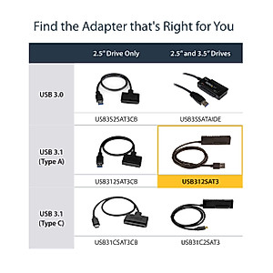 StarTech.com USB to SATA Adapter Cable - 2.5in and 3.5in Drives - USB 3.1 - 10Gbps - External Hard Drive Cable - Hard Drive Adapter Cable (USB312SAT3)