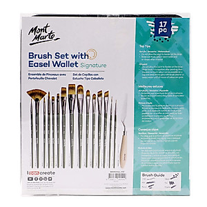 Mont Marte Signature Brush Set with Wallet, 17 Piece, Suitable for Oil, Acrylic, Watercolor and Gouache Paint, Easel Wallet Included