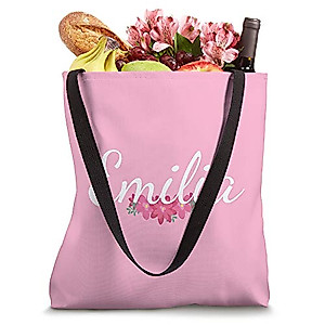 Custom Emilia Gift Personalized Name Flowers Floral Pink Tote Bag