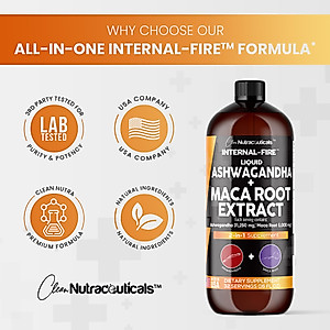 Clean Nutraceuticals Clean Ashwagandha Maca Root 5000mg Liquid Vitamin - Natural Stress Relief & Health Boost for Women Men - Alternative to Ashwagandha Gummies Capsules Powders Pills - 32 Servings