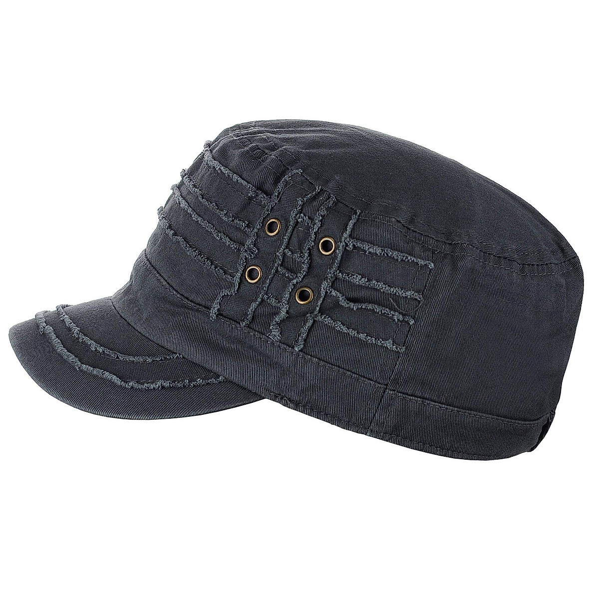 D&Y Unisex Cotton Distressed Layered Frayed Cadet Military Cap, Dark Gray