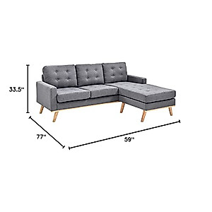 AC Pacific Shelby Mid Century Modern Living Room Tufted Sectional Set, LF, Pewter Grey