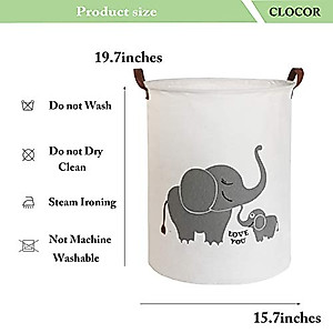 CLOCOR Collapsible Round Storage Bin/Large Storage Basket/Clothes Laundry Hamper/Toy Storage Bin (Love Elephant)