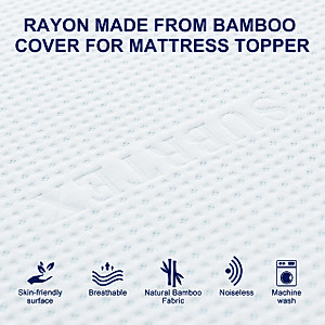 Subrtex 4 Inch Mattress Topper Cover (Only Cover) Mattress Topper Protector Bedding Rayon Made from Bamboo Removable Mattress Encasement with Zippers, Full