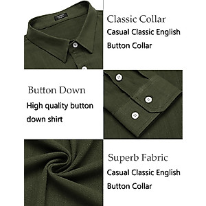 COOFANDY Men's Linen Shirt Textured Designer Western Work Regular Fit Shirt Army Green