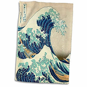 3D Rose The Wave Off Kanagawa by Japanese Artist Hokusai-Dramatic Blue Sea Ocean Ukiyo-E Print 1830" Towel, 15" x 22", Multicolor