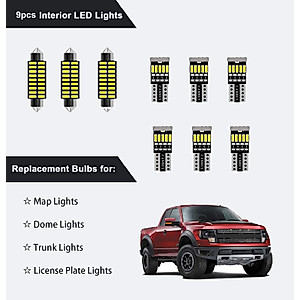 9pcs F150 Interior LED Lights Kit Super Bright LED Map Dome Light Bulbs for 2009 2010 2011 2012 2013 2014 Ford F150 Pickup all models