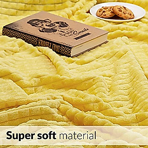 Throw Blankets – 60”x80”, Twin Size, Golden Yellow - Waffle Blanket - Lightweight Flannel Fleece - Soft, Cozy - Perfect for Bed, Sofa, Couch