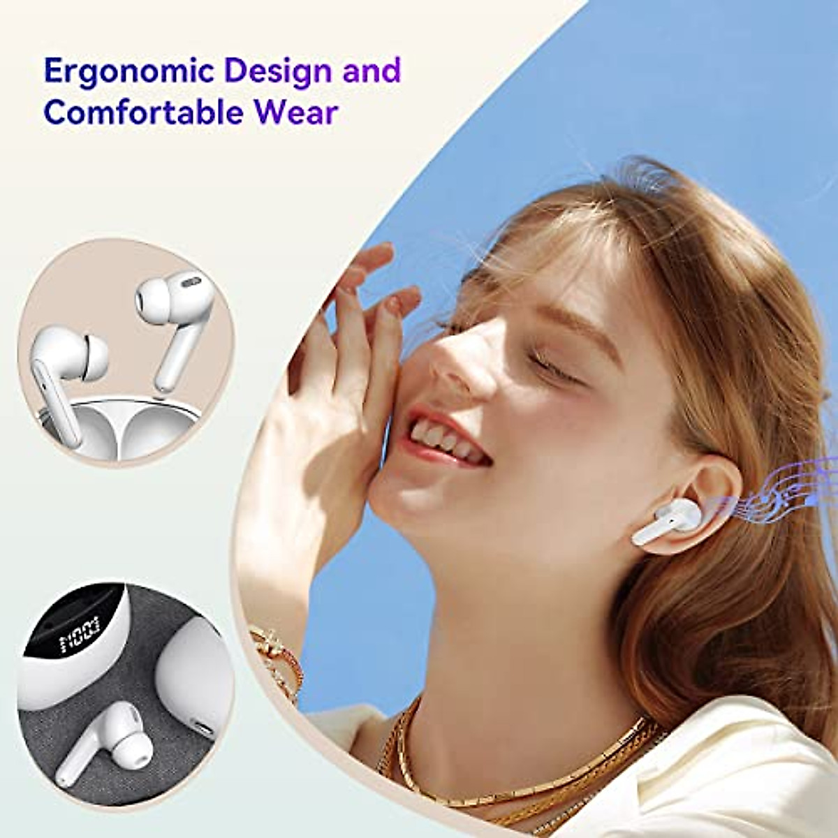 AITYYOX Wireless Earbuds 5.1 Bluetooth Earphones in Ear IPX5 Waterproof with Touch Control, 30 Hrs Playback with Charging Case, Power Display,Ear Buds with Mic for Sports, Android,iPhone, PC (White)