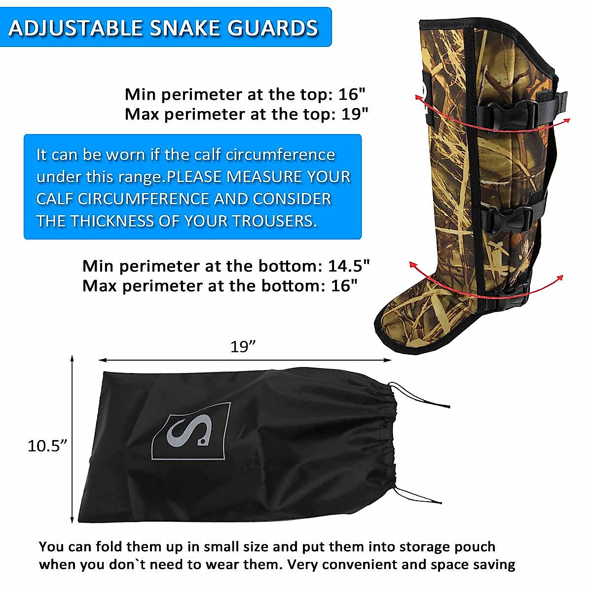 Smarkey Snake Gaiters, Snake Guards Leggings for Snake Bite Protection, Protects Against All Types of Rattlesnakes and Other Poisonous Snakes, for Hunting, Camping, Hiking, Outdoors(1 Pair)