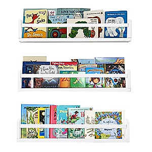 AZSKY White Floating Bookshelf 24 Inches of 3 Nursery Bookshelves Wall Mounted Floating Shelf for Kids Room Cosmetic Storage Shelves Bathroom Storage Shelves Display Shelf Toy Storage Shelves