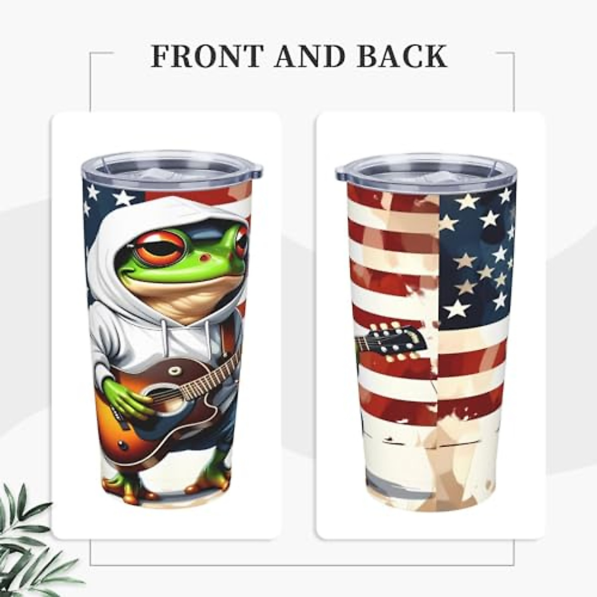 IYERSKD Funny Frog with Guitar American Flag 20 oz Stainless Steel Tumbler Vacuum Insulated Leakproof Travel Mug for Car Office Gym
