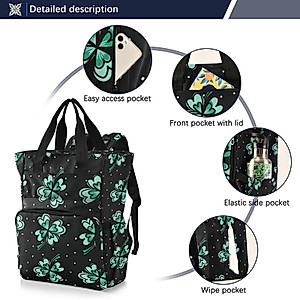 Jihqo Diaper Bag Backpack Cute Patricks Clover Travel Diaper Bags for Women, 10L Functional Baby Changing Bag with Insulted Pockets, Stroller Straps