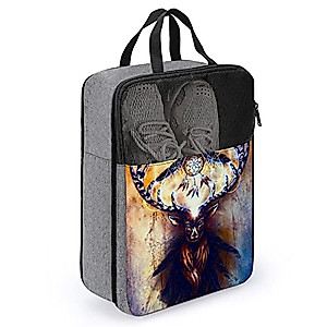 Frcavbin Deer with Dream Catcher Feathers Travel Shoe Bag Shoes Carrier with Handle and Zipper Foldable Shoe Puches Organizer for Home storage School starts