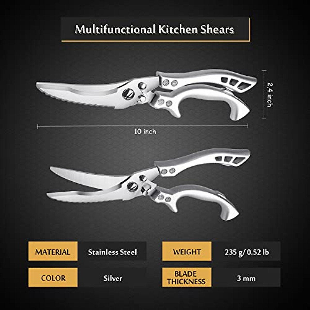 FUSIONKEI Poultry Shears Heavy Duty Kitchen Shears Multipurpose Kitchen Scissors Stainless Steel Cutlery Shears For Chicken Meat Turkey Fish Vegetables Herbs With Protective Sheath Gift Box