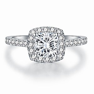 Blocaci Halo Cushion Cut Engagement Rings for Women White Gold 1 Carat Center Moissanite Engagement Rings Platinum Plated Silver Wedding Anniversary Promise Rings for Women(size 7)