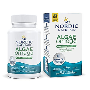 Nordic Naturals Algae Omega - 60 Soft Gels - 715 mg Omega-3 - Certified Vegan Algae Oil - Plant-Based EPA & DHA - Heart, Eye, Immune & Brain Health - Non-GMO - 30 Servings