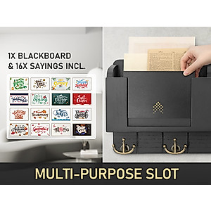 Rebee Vision Modern Key Holder for Wall - Mail Organizer Wall Mount with Chalkboard & Sayings - Home Decor for Entryway