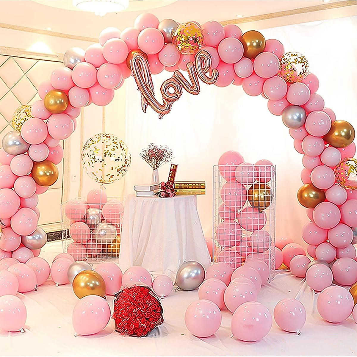 Balloon Arch Stand,10 Feet W x 9 Feet H Adjustable Balloon Arch Kit with Base,Balloon Clip,Balloon Strip,Tie Tool,Balloon Arch Frame for Ceremony,Wedding Birthday Party Baby Shower Decoration