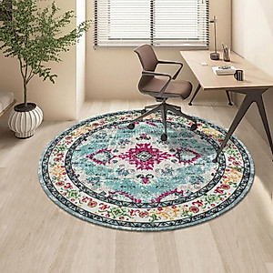 Vaukki Vintage Desk Chair Mat, Non Slip Desk Floor Mat for Hardwood Floor, Office Floor Mat Chair Floor Protector for Rolling Chair (Light Blue, 5 Ft)