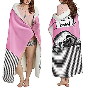 Loong Design Pink Lazy Sloth Throw Blanket Super Soft, Fluffy, Premium Sherpa Fleece Blanket 50'' x 60'' Fit for Sofa Chair Bed Office Travelling Camping Gift