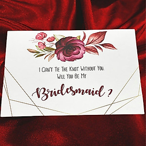 Will You Be My Bridesmaid 16 Cards with Matching Size White Envelopes for 10 Bridesmaids, 2 Matron of Honor, 2 Maid of Honor & 2 Flower Girls Card for Bride to Help Tie The Know. (Burgundy)