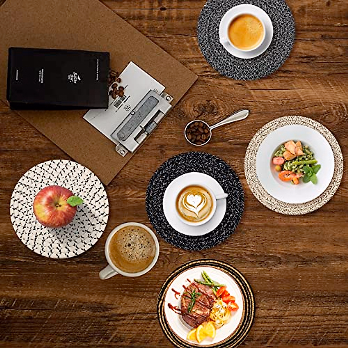 Trivets for Hot Dishes, Large Trivet for Hot Pots and Pans 8 inches, Hot Pads for Kitchen Table, Coasters Cotton Mat to Protect Counter, Cooking Potholder (Stripe 5 Pcs)