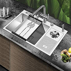 LMMDDP Handmade Brushed Sink 304 Stainless Steel 4mm Thickness High Pressure Cup Washer Bar Counter kitchen Sink ( Color : Set 4 )