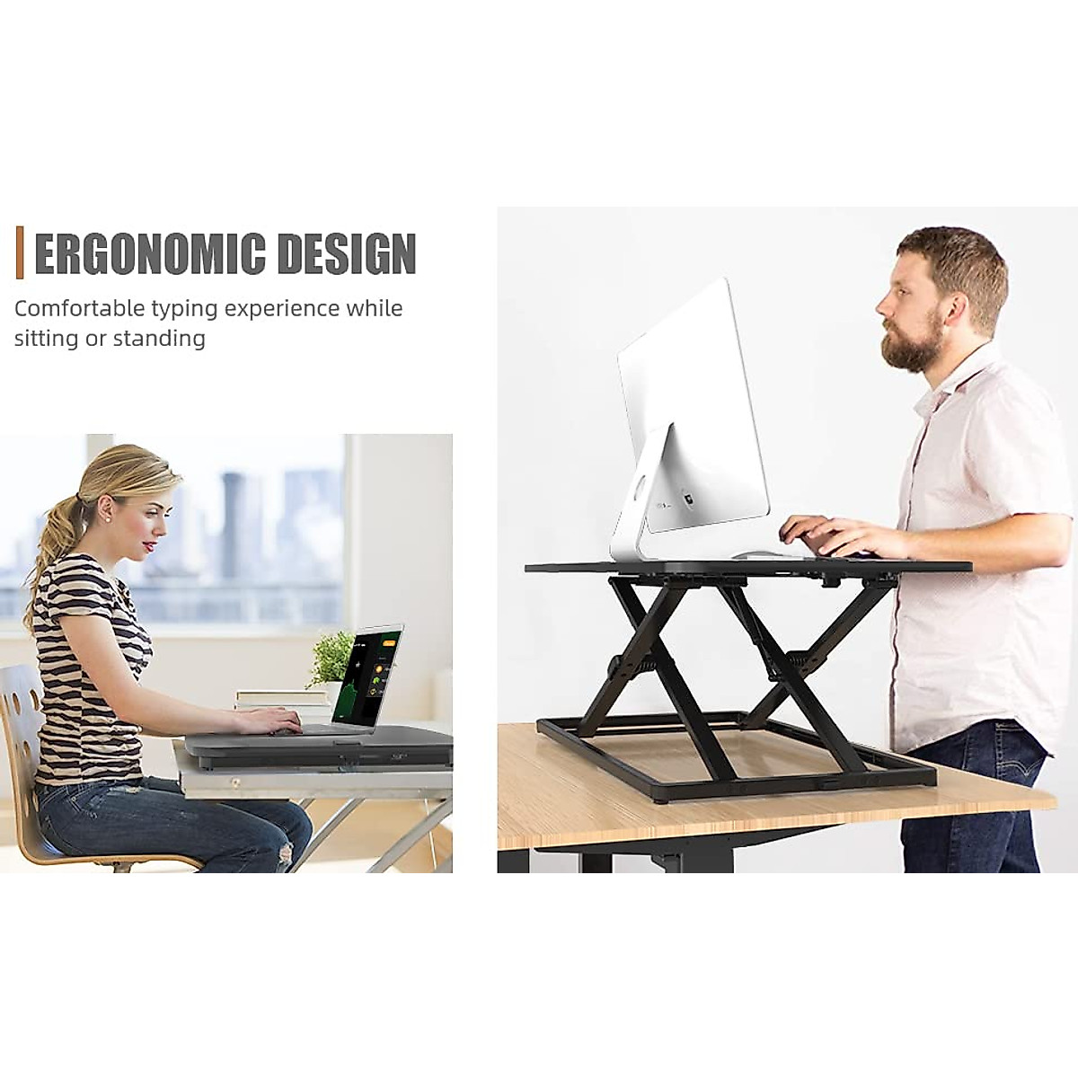 JOY worker Standing Desk Converter, 31 Inch Compact Height Adjustable Stand up Desk Riser, Ultra Low Profile Sit to Stand Desk for Laptop Riser Workstation, Black