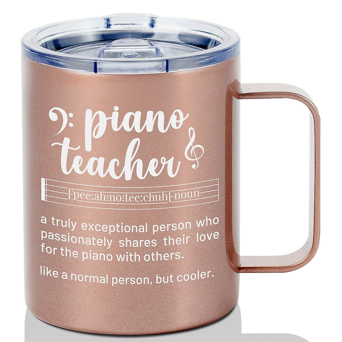 Onebttl Piano Teacher Gift for Women, 12oz/350ml Stainless Steel Insulated Coffee Mug with Lid - Rosegold