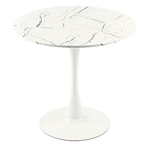 VONLUCE 32 Inch Round Dining Table with Faux Marble Top for Kitchen Bar Patio and More, Modern Small Coffee Table Living Room Accent Table with Tulip Style Metal Base and 165lb Capacity for 2-4, White