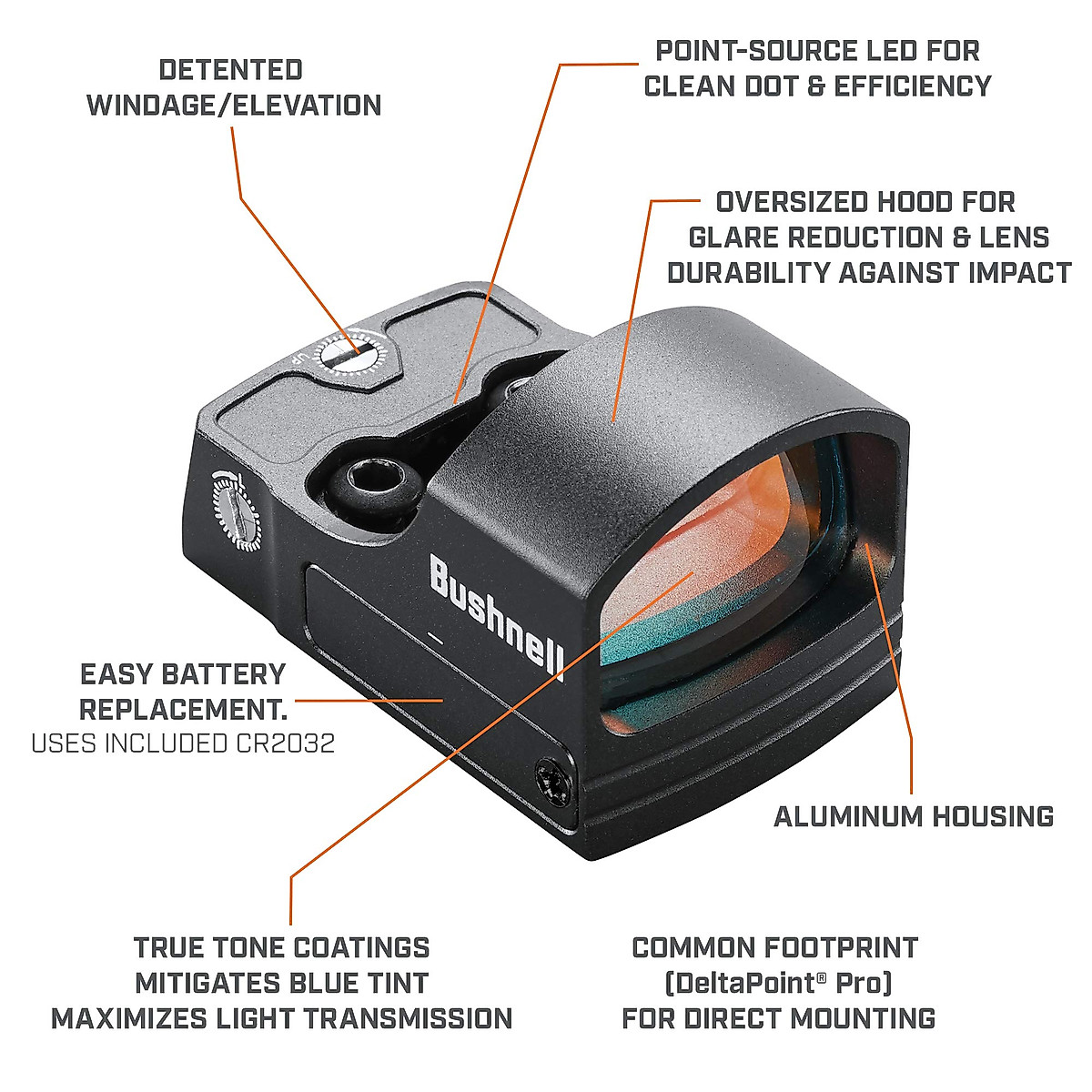 Bushnell RXS100 Reflex Sight, Red Dot Sight with 4 MOA and 8 Brightness Settings, Durable with Long Battery Life