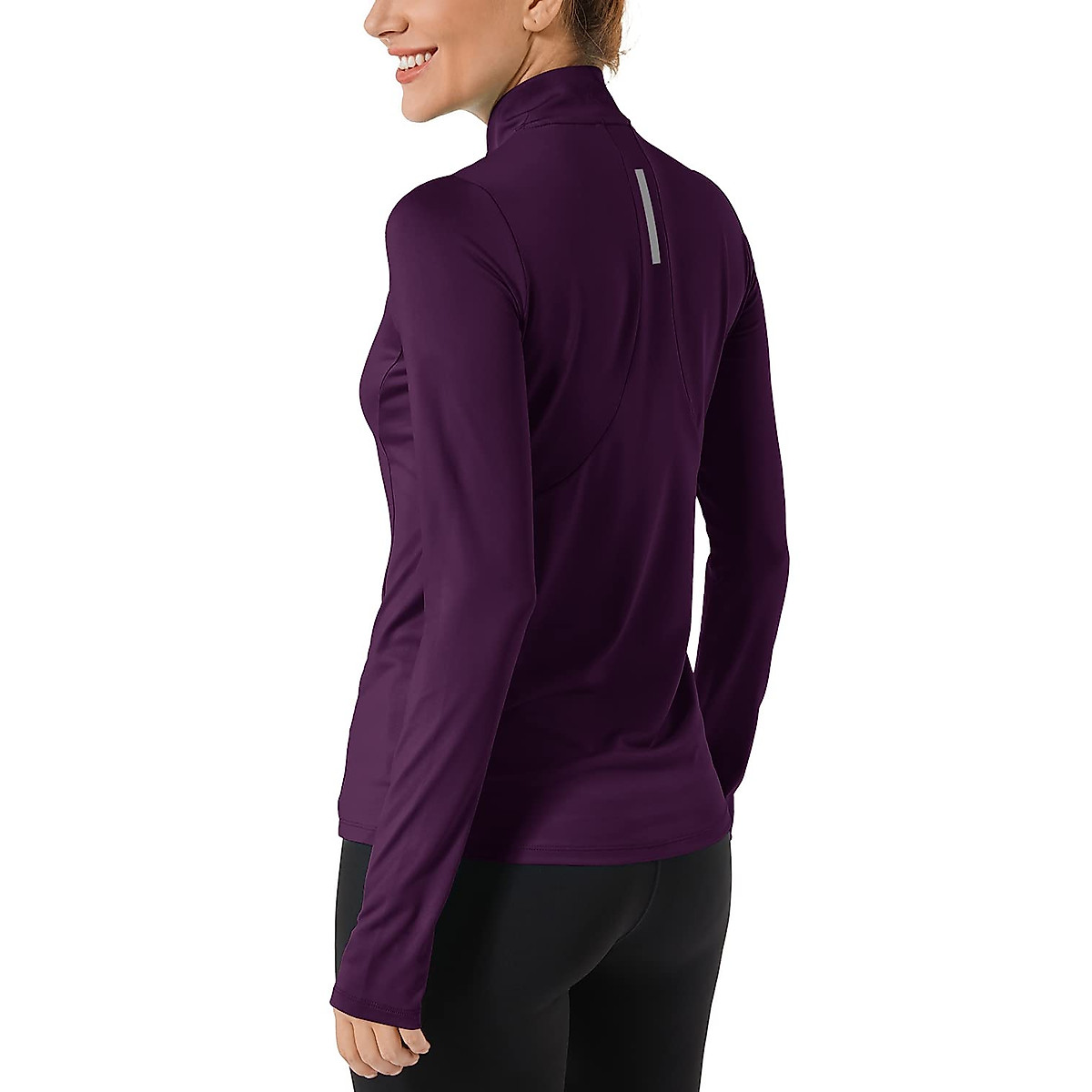 Womens Quarter Zip Pullover Athletic Long Sleeve(Plum,M)