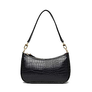 Women Shoulder Bags Retro Crocodile Purse Classic Clutch Shoulder Tote Handbag with Zipper Closure for Women (Black)