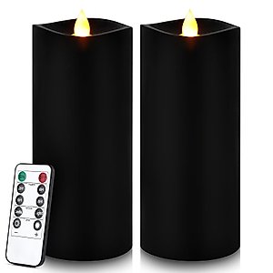 Enpornk 7” x 3” Flameless Candles, Flickering Moving Flame LED Candles, Battery Operated Candles with Remote and Timers, Black, Set of 2