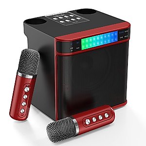 FULLIFE Karaoke Machine, Portable Bluetooth Karaoke Speaker with 2 Wireless Microphones for Adults & Kids, PA System with LED Light, Home Karaoke Set, Supports TF/AUX/USB, for Parties, Meetings