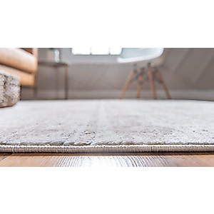 Rugs.com Oregon Collection Rug – 4 Ft Square Ivory Low-Pile Rug Perfect for Living Rooms, Kitchens, Entryways