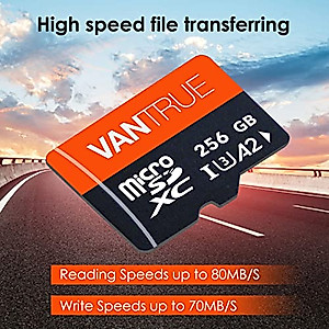 Vantrue 256GB microSDXC UHS-I U3 4K UHD Video High Speed Transfer Monitoring SD Card with Adapter for Dash Cams, Body Cams, Action Camera, Surveillance & Security Cams