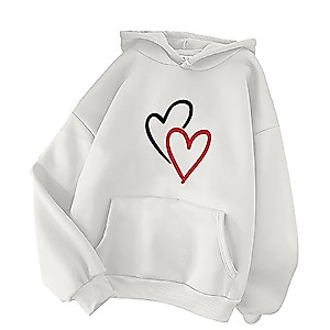 Womens Graphic Tees 2023 Summer Sudaderas capucha forma corazón para mujer Sudadera manga larga bolsillo delantero Lindo suéter otoño invierno Z3-White Large