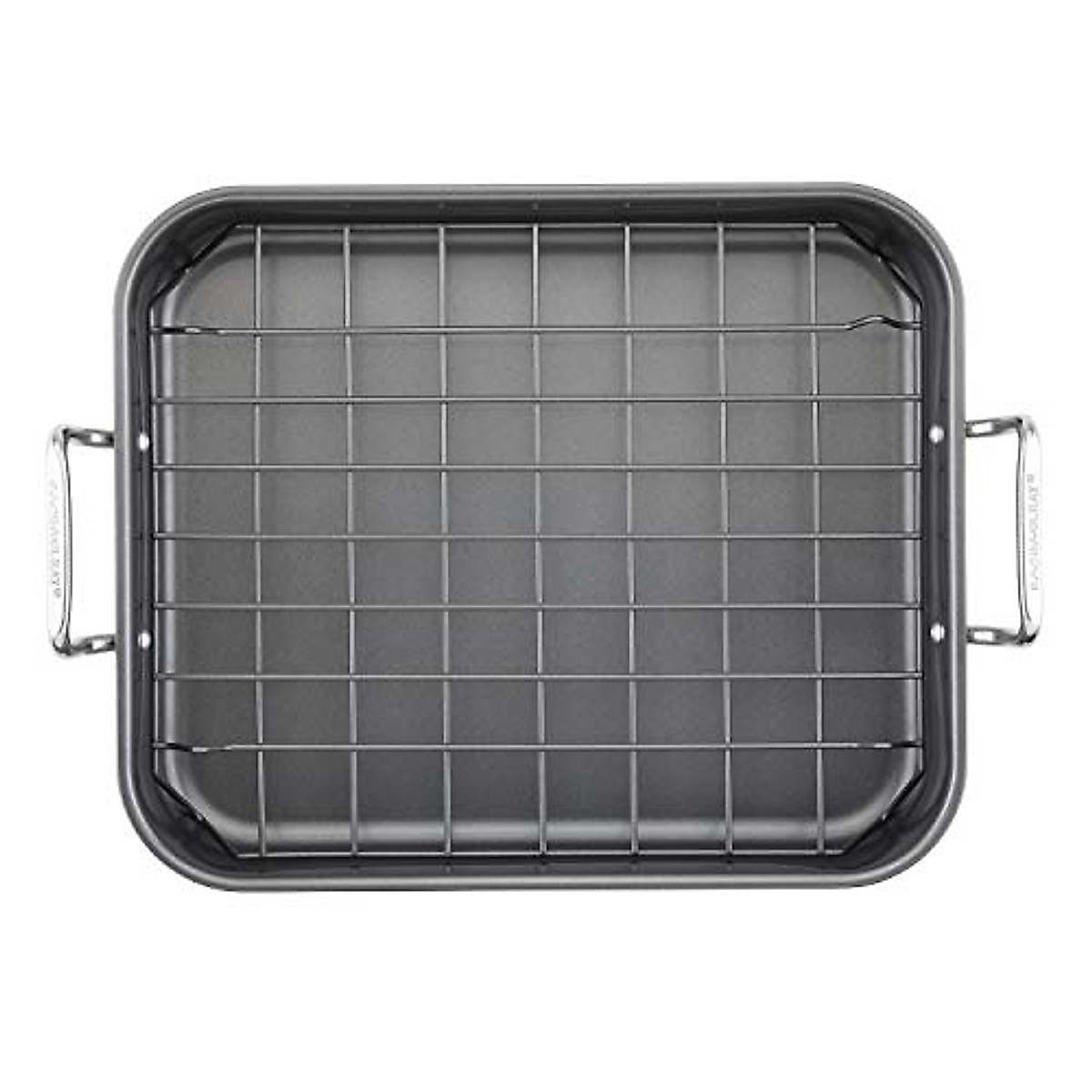 Rachael Ray Bakeware Nonstick Roaster/Roasting Pan with Reversible Rack, 16.5 Inch x 13.5 Inch, Gray