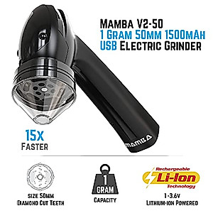 Mamba V2 1g Black Electric Portable Herb Grinder. USB Powered Essential Kitchen Mill for Grinding