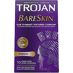 Trojan Studded Bareskin Lubricated Condoms - 10 Count