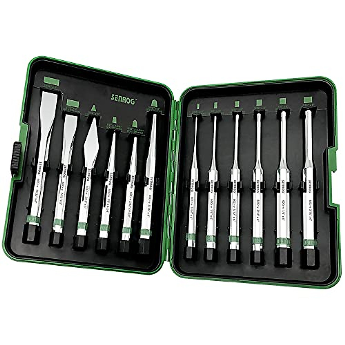 SENROG 12 Pieces Punch and Chisel Set, Alloy Steel 60Cr-v Made Punch Set, Mirror Surface and Chroming Gunsmith Punch Set, Including Flat Chisels, Taper Punch, Pin Punch Set, Center Punch, Cape Punch