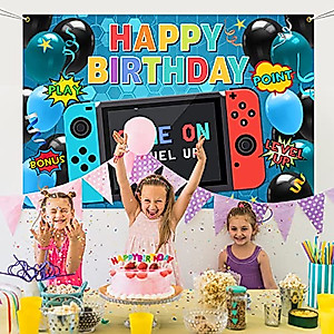 Video Game Party Supplies Happy Birthday Gaming Banner Game on Birthday Party Backdrop,Video Game Backdrop Gaming Party Props Party Accessory Party Decoration Supplies